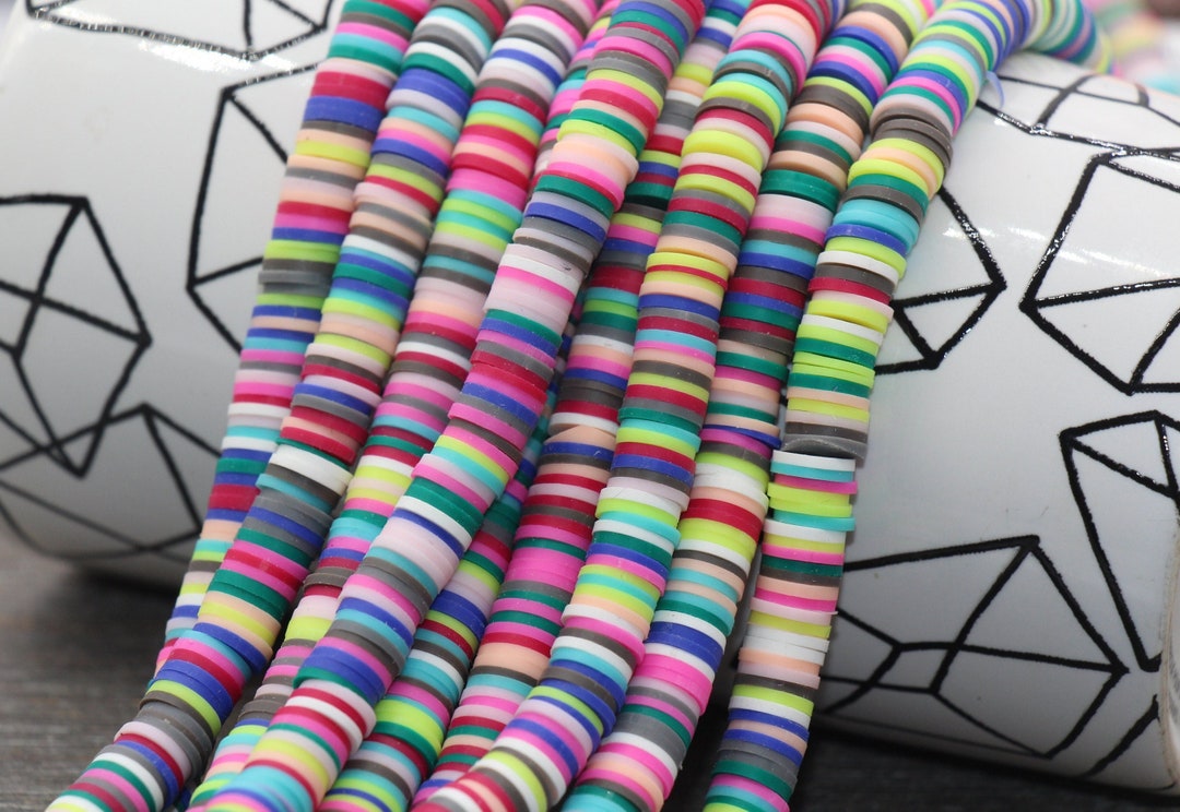8mm Multicolored Heishi Beads, Rainbow Color Polymer Clay Disc Beads ...