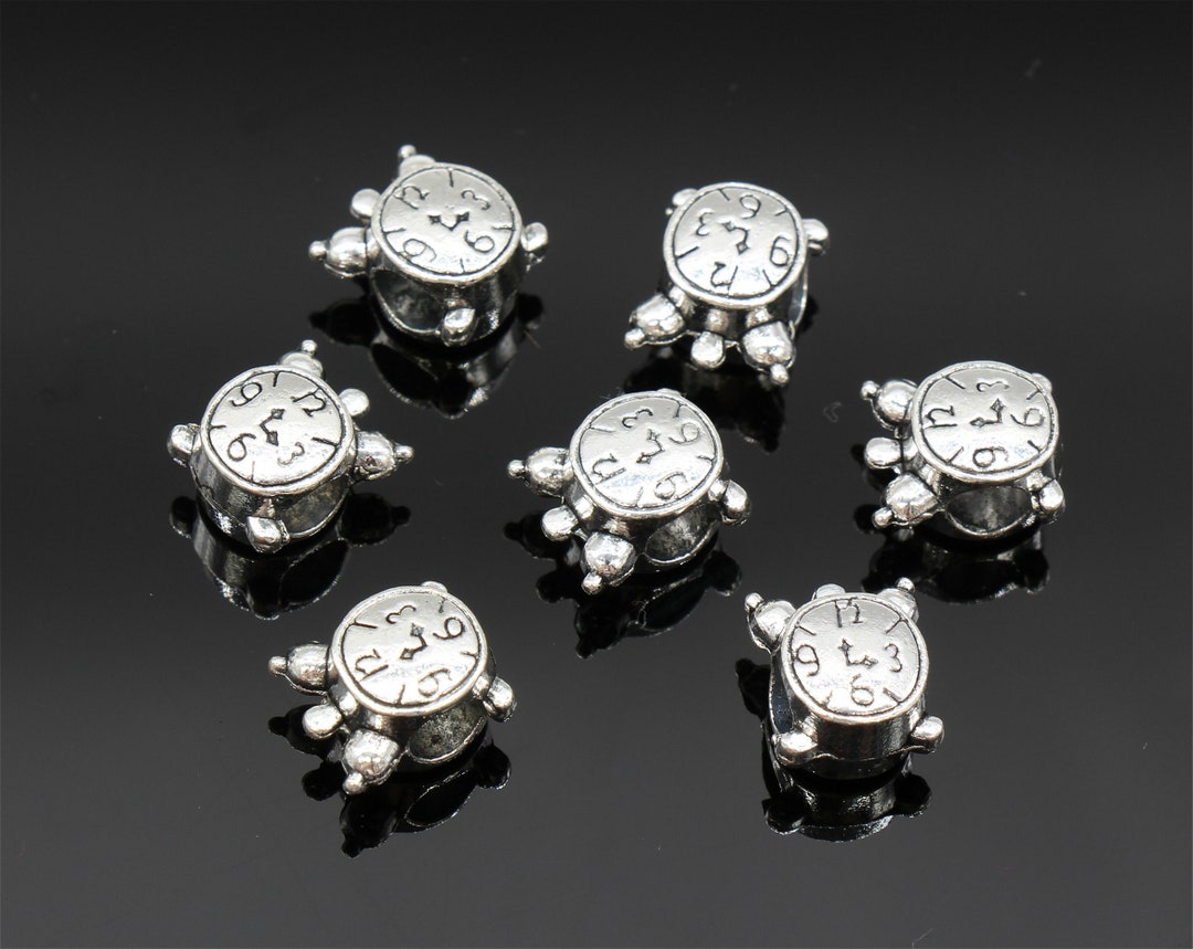 6 Pcs Alarm Clock Beads European Beads Large Hole Beads Antique Silver ...