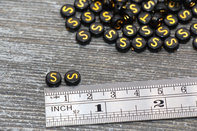 Letter S Beads, Black With Gold Letter S, Individual Letter, Single ...