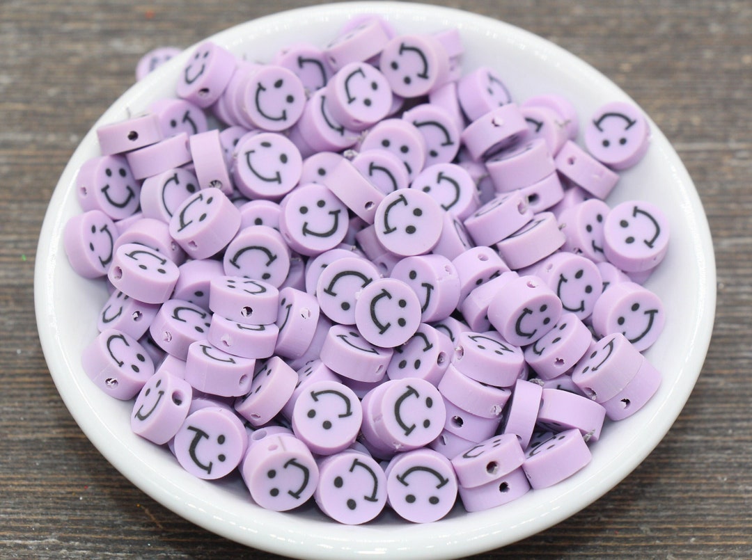Lavender Smiley Face Polymer Clay Beads, Smiley Face Fimo Cane Beads ...