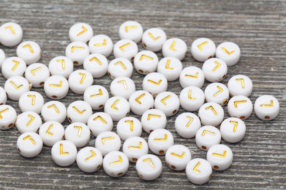 Letter L Alphabet Beads White and Gold Alphabet Letter Beads - Etsy