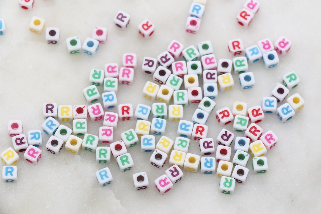 Letter R Cube Beads, Individual Letter Beads, Multicolored Cube ...