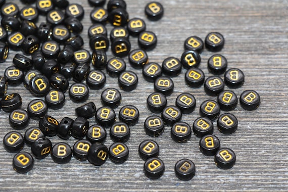 Letter B Beads Black With Gold Letter B Individual Letter | Etsy