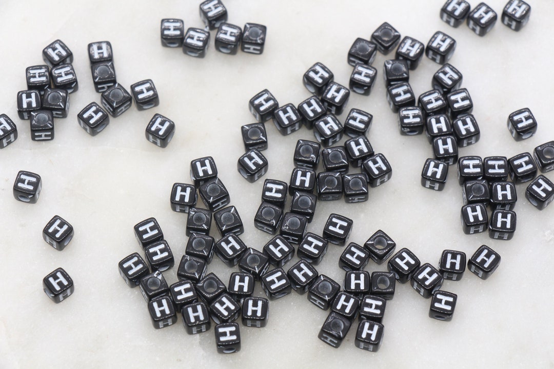 Letter H Cube Beads, Individual Letter Beads, Black and White Cube ...