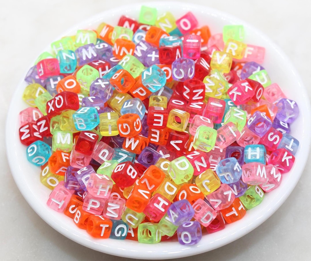 Mix Translucent Alphabet Letter Beads, Multicolor Cube Shape Letter ...
