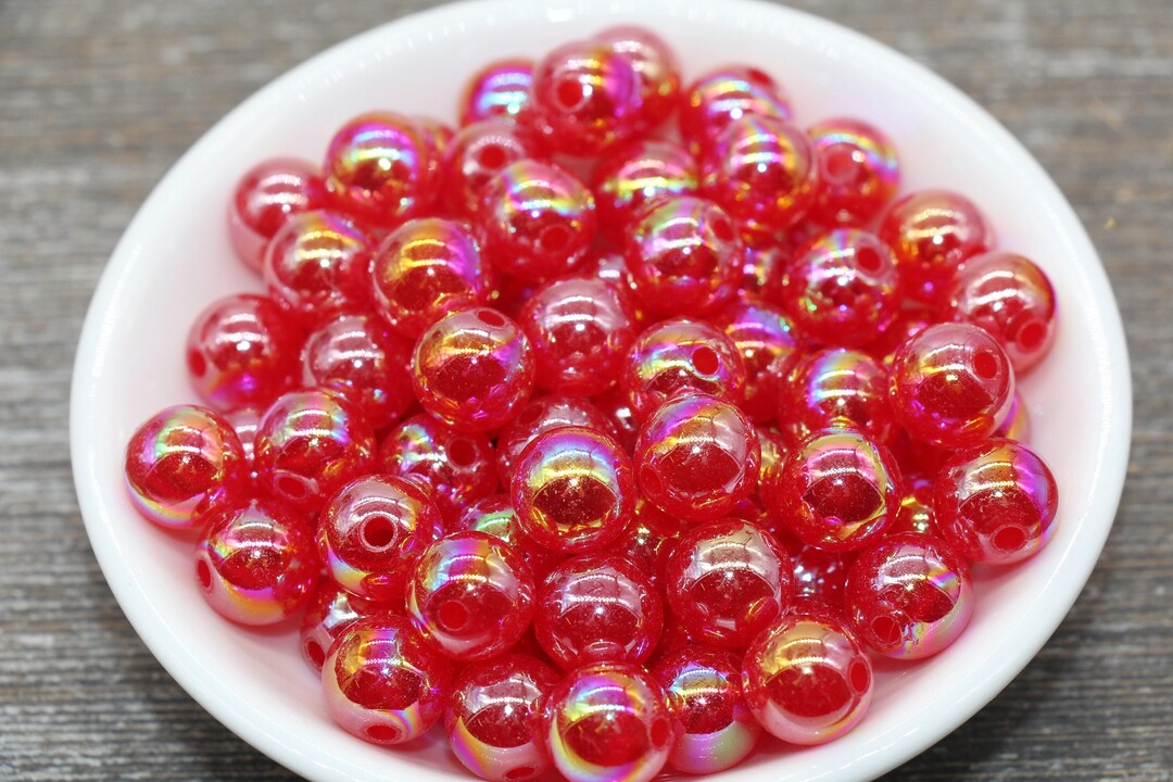 12mm Jelly Red Iridescent Gumball Beads, Rainbow AB Acrylic Loose Beads ...