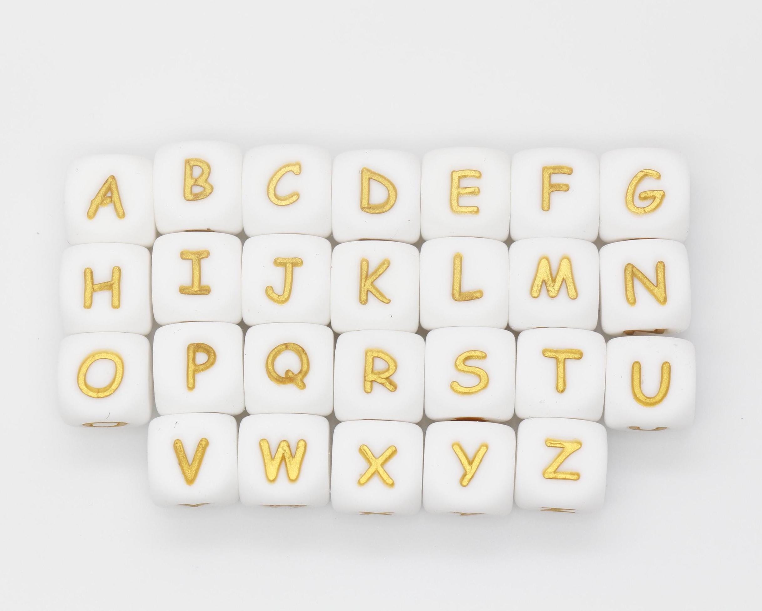 12mm Silicone Letter Beads, Alphabet Beads, Cube Letter Beads, Square ...
