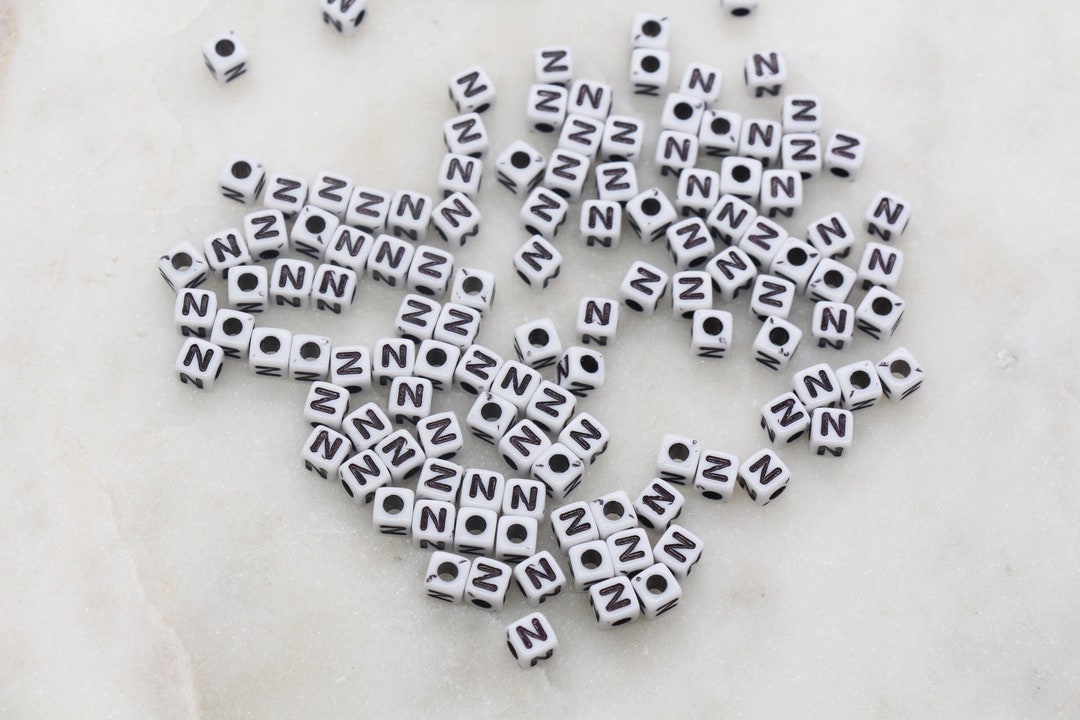 Letter N Cube Beads, White and Black Cube Alphabet Letter Beads, Black ...