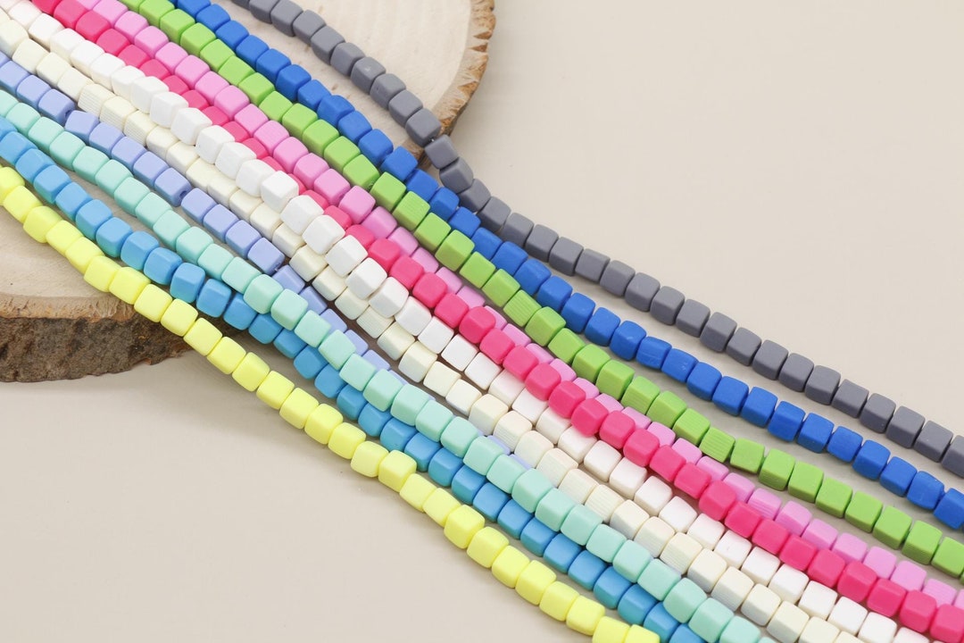Cube Polymer Clay Beads, 6mm Beads, Assorted Color Square Heishi Beads ...