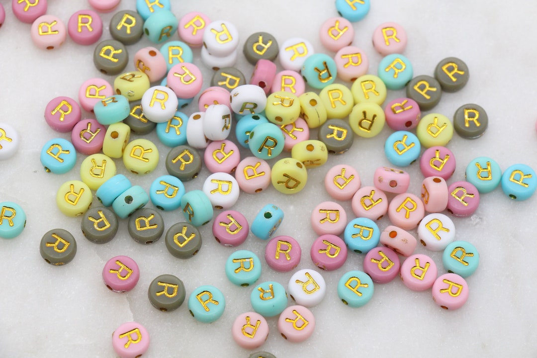 Letter R Round Beads, Individual Letter Beads, Multicolor Round ...