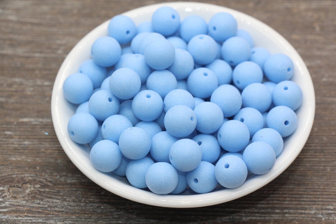 12mm Matte Dusty Blue Round Beads, Frosted Blue Acrylic Round Gumball ...
