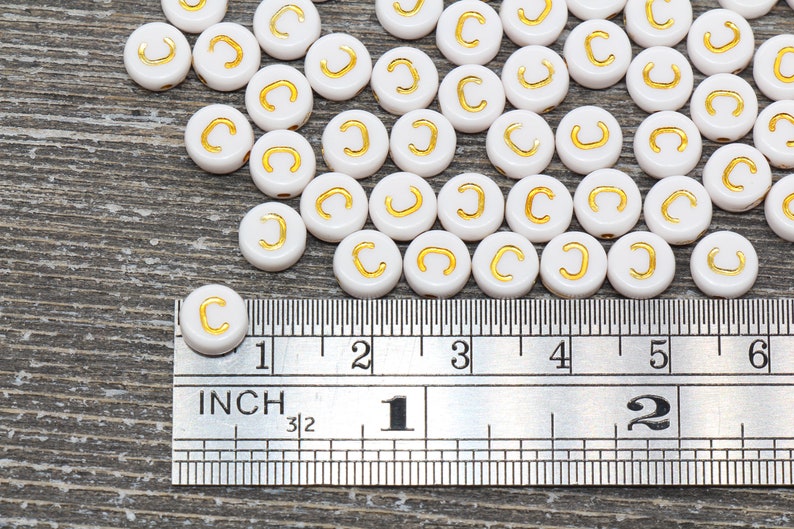 Letter C Alphabet Beads White and Gold Alphabet Letter Beads | Etsy