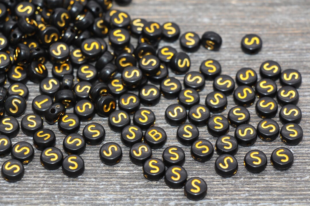 Letter S Beads, Black With Gold Letter S, Individual Letter, Single ...