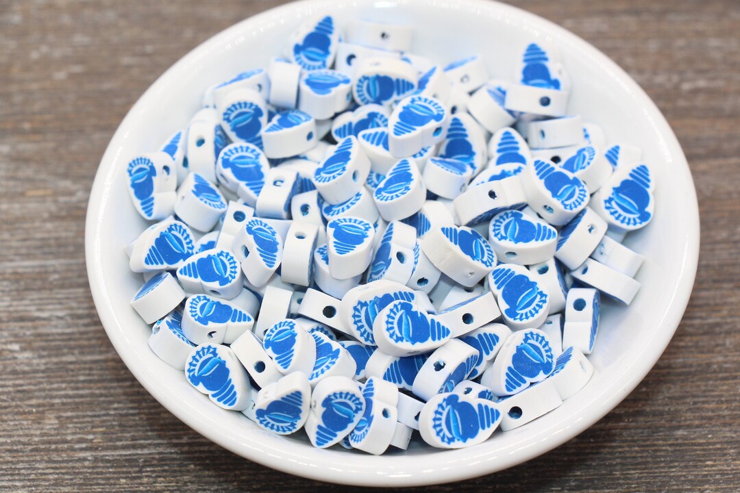 Seashell Polymer Clay Beads, Blue Shell Clay Beads, Ocean Theme Beads ...