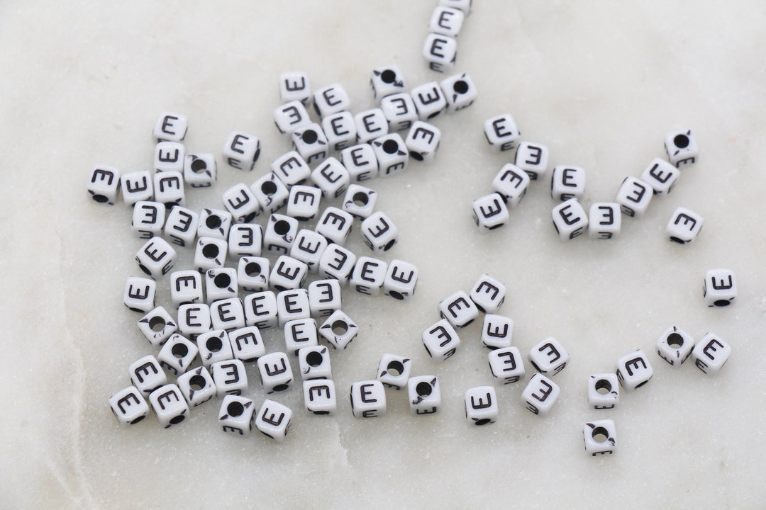 Letter E Cube Beads, White and Black Cube Alphabet Letter Beads, Black ...