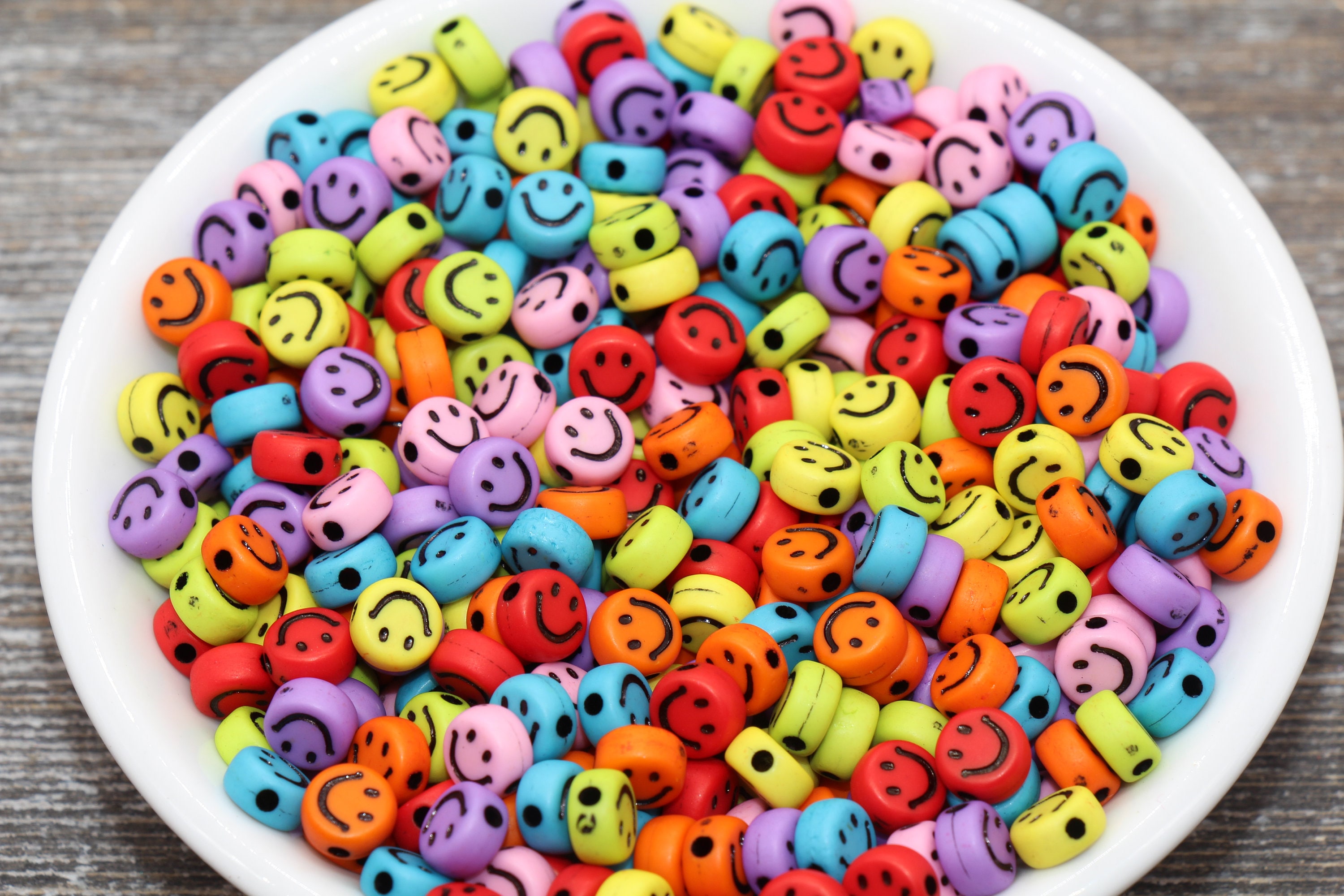 Multicolor Smiley Face Round Beads, Emoji Beads, Happy Face Beads ...