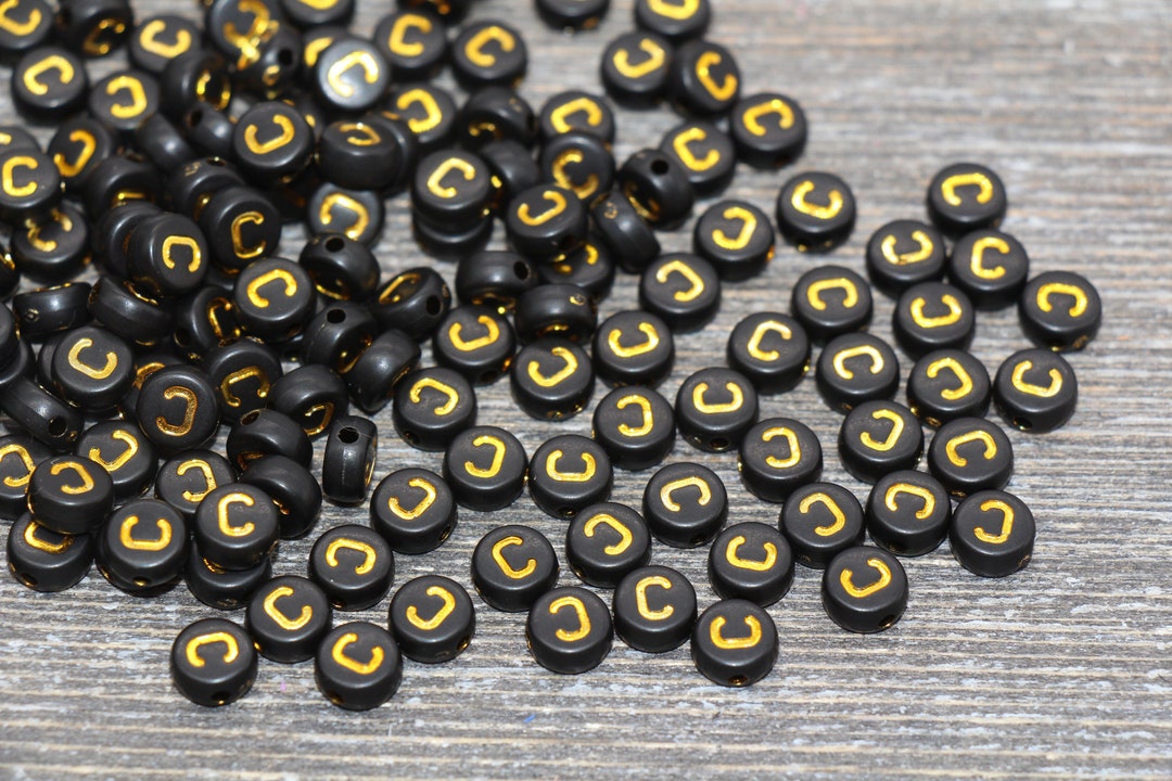 Letter C Beads, Black With Gold Letter C, Individual Letter, Single ...