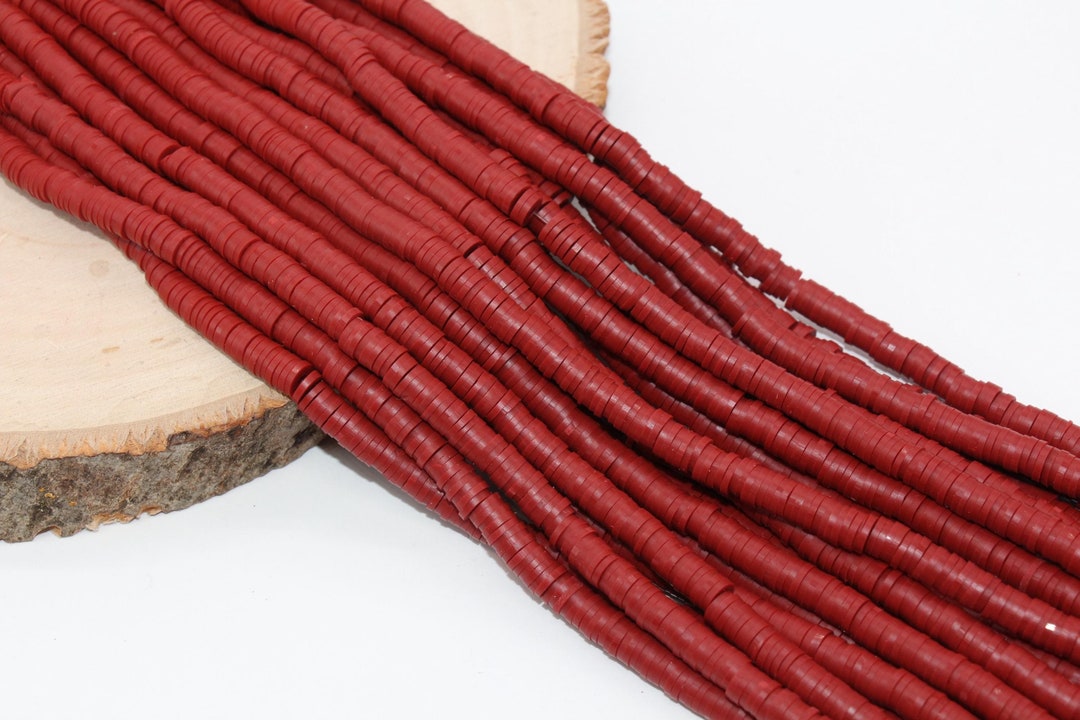 6mm Deep Crimson Red Heishi Beads, Deep Red Polymer Clay Disc Beads ...