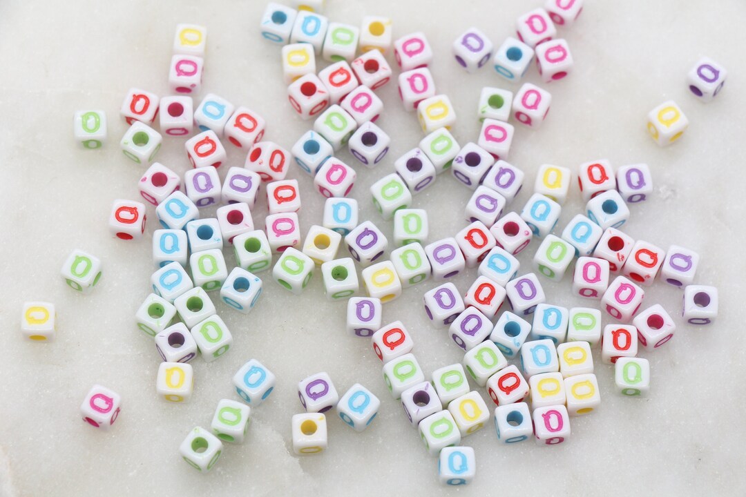Letter Q Cube Beads, Individual Letter Beads, Multicolored Cube ...