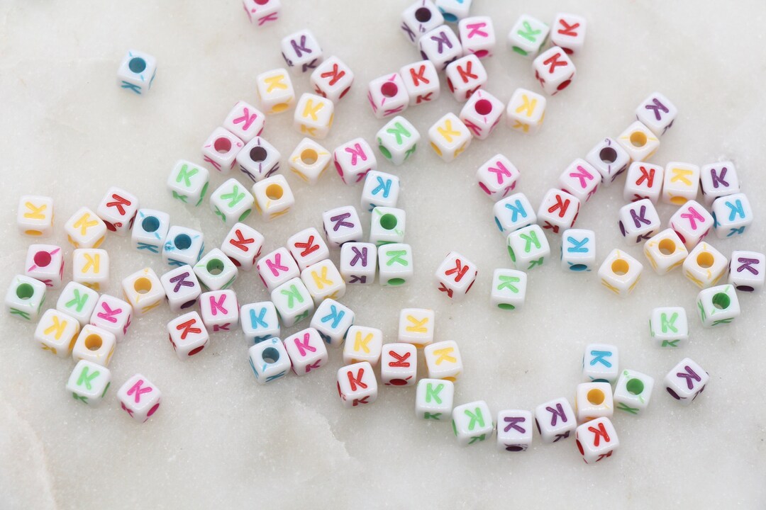 Letter K Cube Beads, Individual Letter Beads, Multicolored Cube ...
