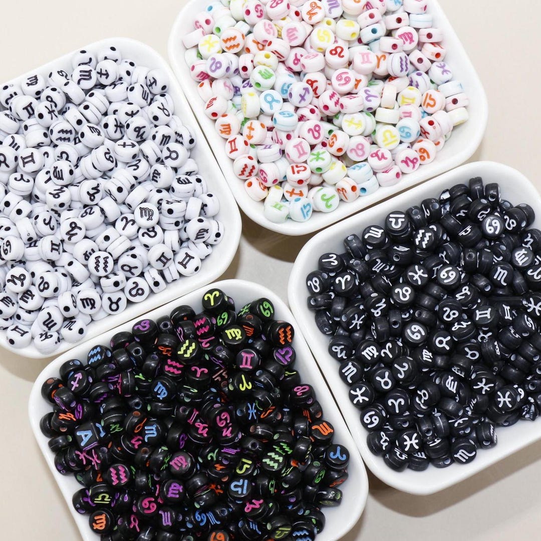 Zodiac Signs Beads, Washed 7mm Round Constellation Astrology Sign ...