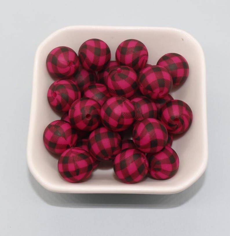 15mm Checkered Printed Beads, Christmas Silicone Beads, Round Bubblegum ...