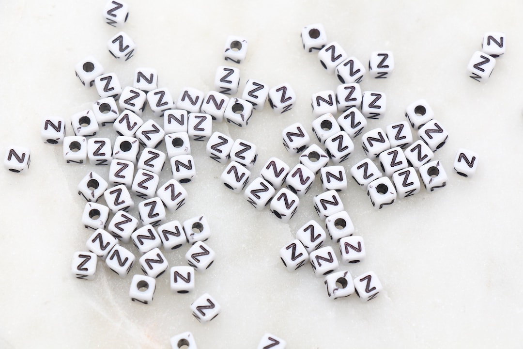 Letter Z Cube Beads, White and Black Cube Alphabet Letter Beads, Black ...