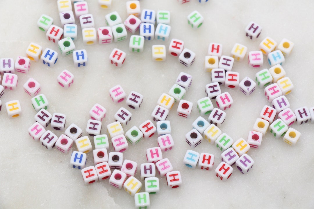 Letter H Cube Beads, Individual Letter Beads, Multicolored Cube ...