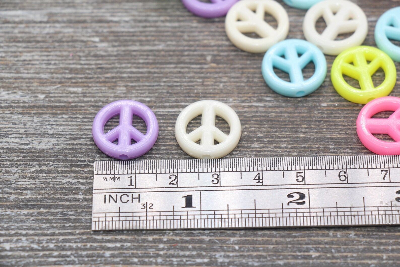 Multicolored Peace Symbol Beads, Rainbow Acrylic Peace Beads, Round ...