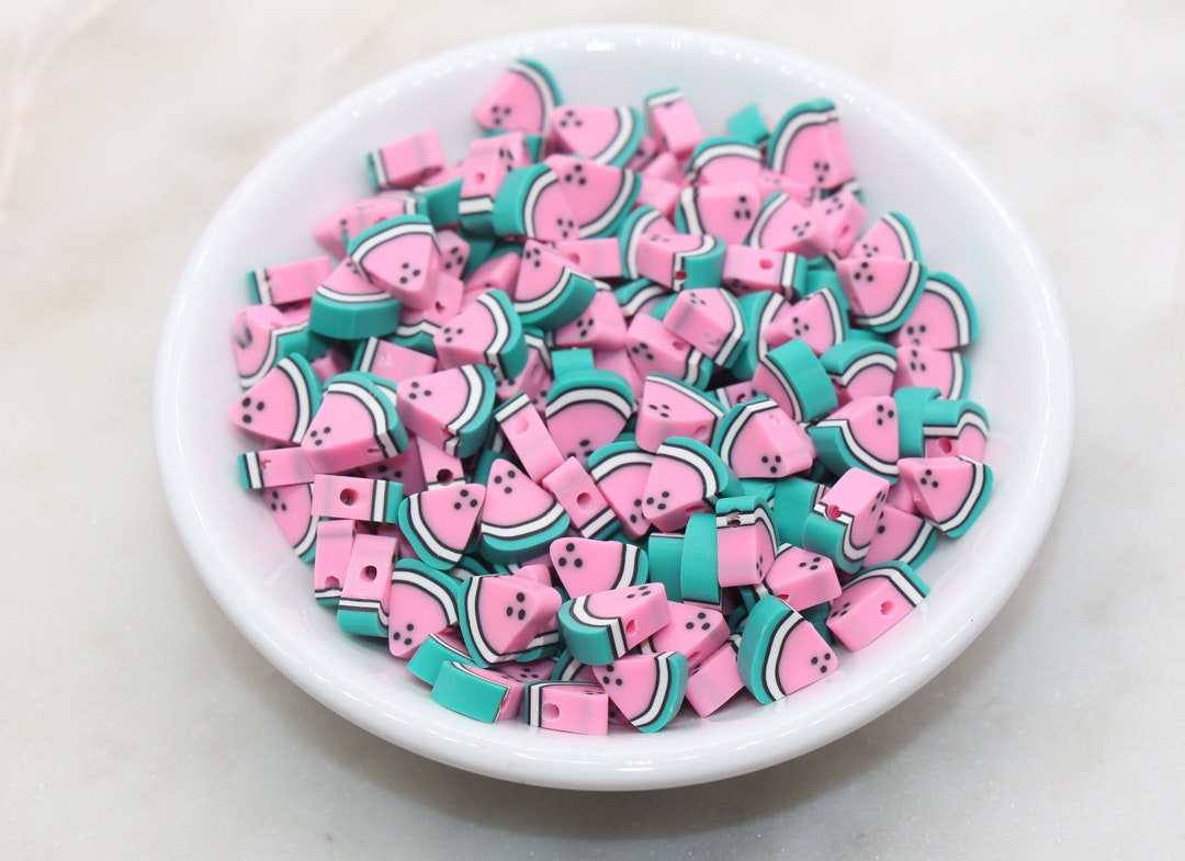 Pink Watermelon Polymer Clay Beads, Fruit Cane Beads, Watermelon Clay Beads, Sliced Watermelon ...