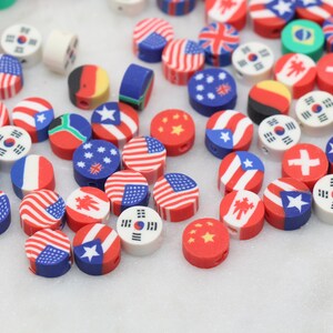 National Flag Clay Beads, Countries Flag Polymer Clay Beads, Round Clay ...