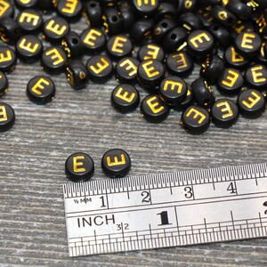 Letter E Beads, Black With Gold Letter E, Individual Letter, Single ...