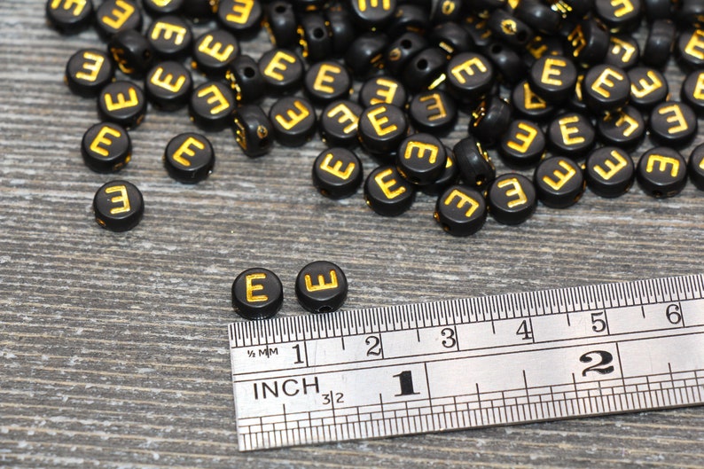 Letter E Beads, Black With Gold Letter E, Individual Letter, Single ...