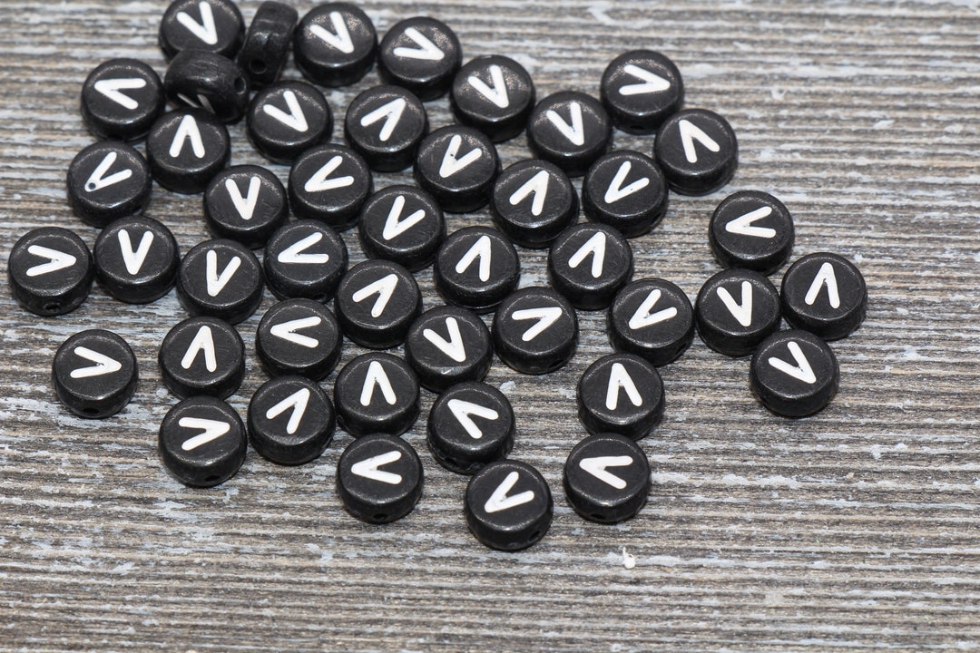 Letter V Alphabet Beads, Black Alphabet Letter Beads, Acrylic Black and ...