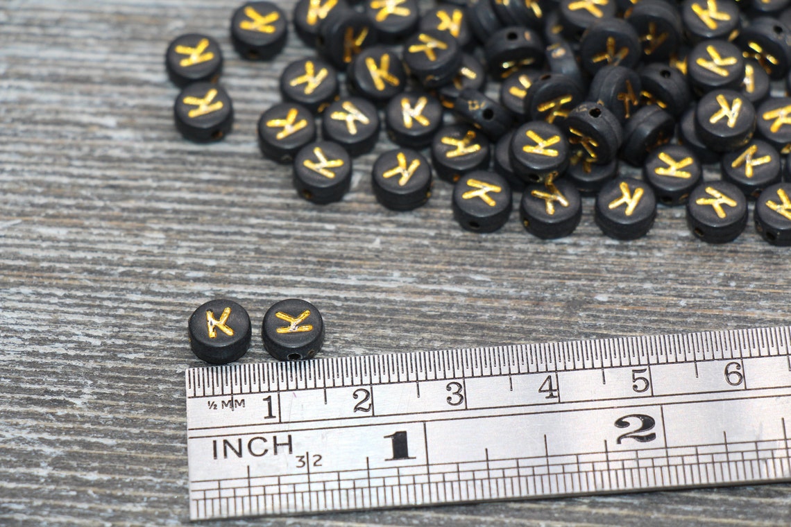 Letter K Beads Black With Gold Letter K Individual Letter - Etsy