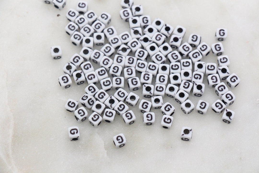 Letter G Cube Beads, White and Black Cube Alphabet Letter Beads, Black ...