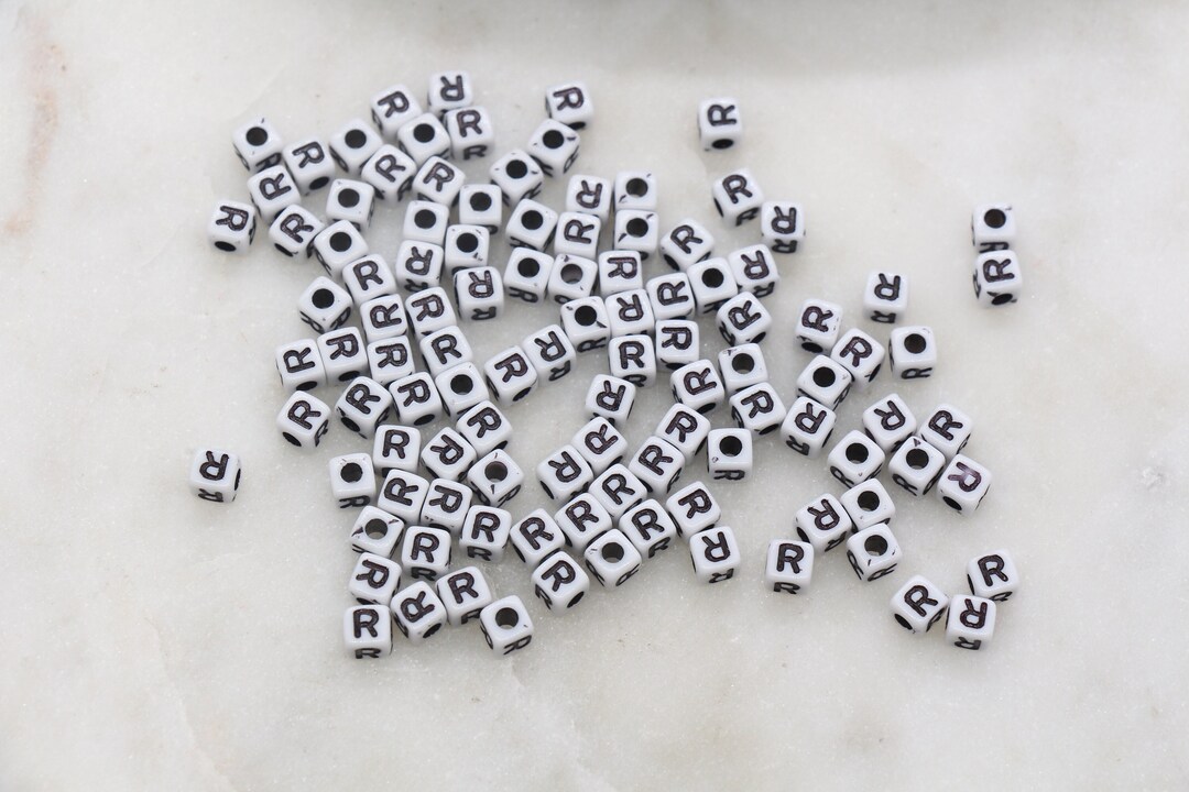 Letter R Cube Beads, White and Black Cube Alphabet Letter Beads, Black ...