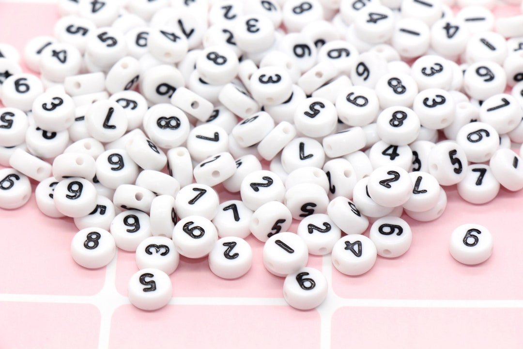 Mixed Number Beads, Acrylic Number Beads, White Beads With Black ...