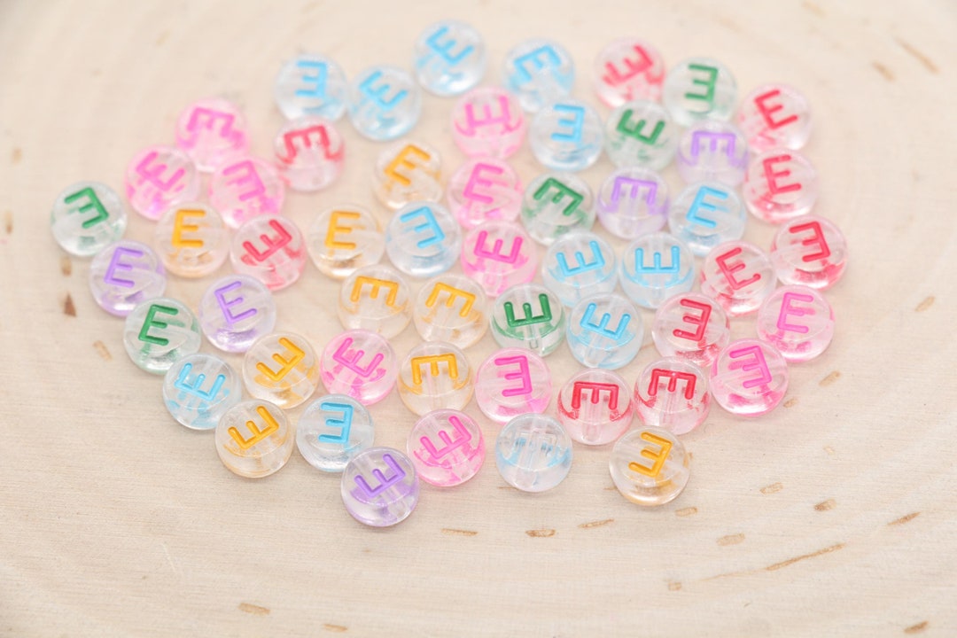 Letter E Alphabet Beads, Transparent Beads With Mix Color Letters ...