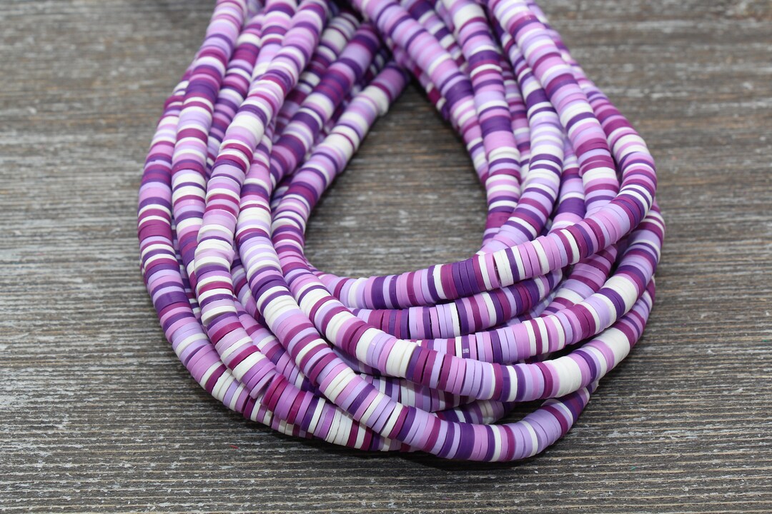 6mm Purple and White Polymer Clay Disc Beads, Multicolored Heishi Beads ...