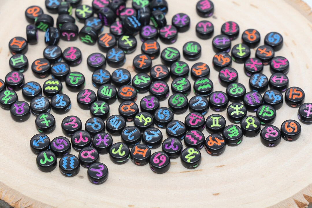 Zodiac Signs Beads, Black Beads With Mix Color Zodiac Beads ...