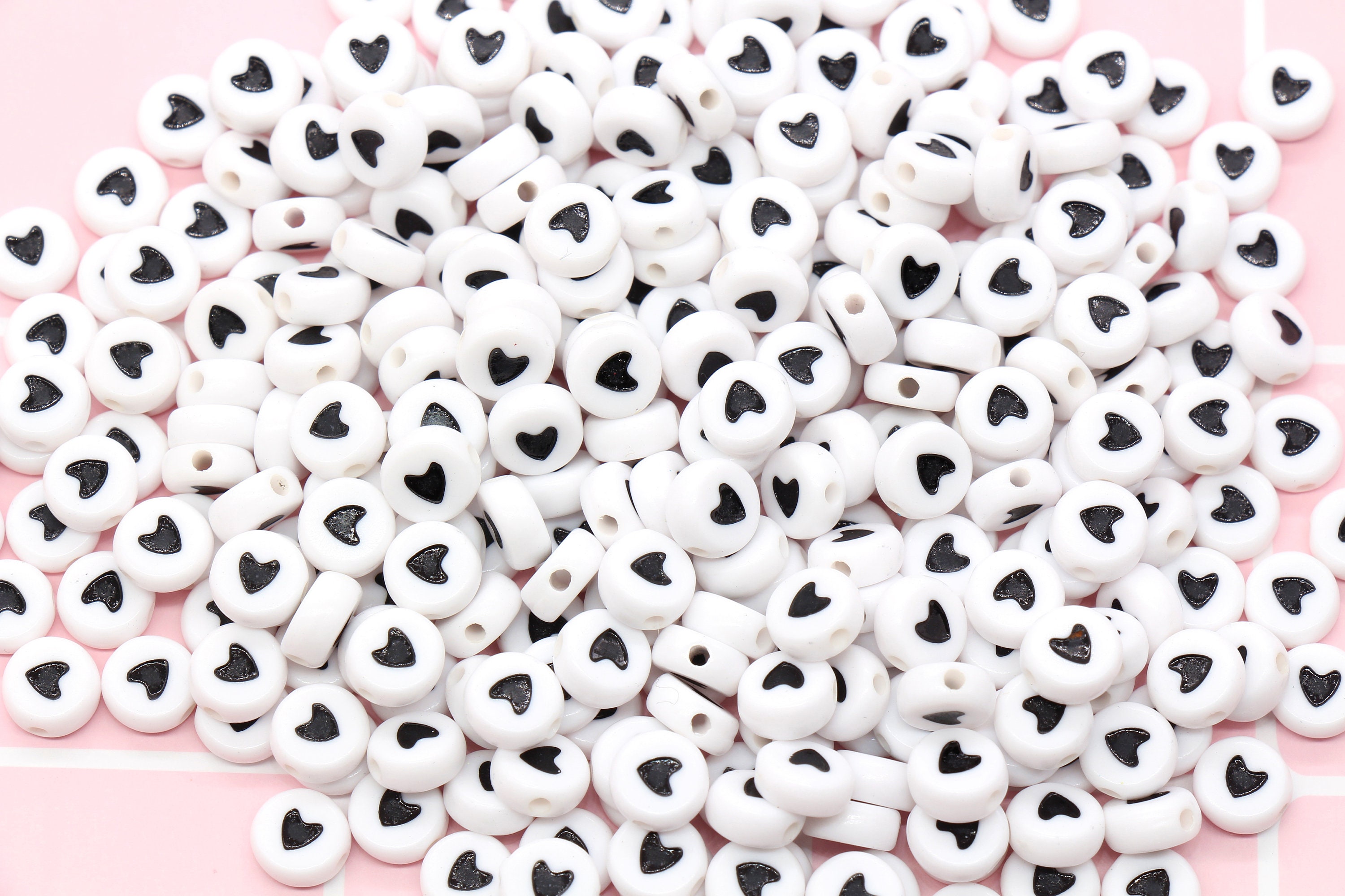 Black and White Heart Beads Acrylic Heart Beads Plastic | Etsy