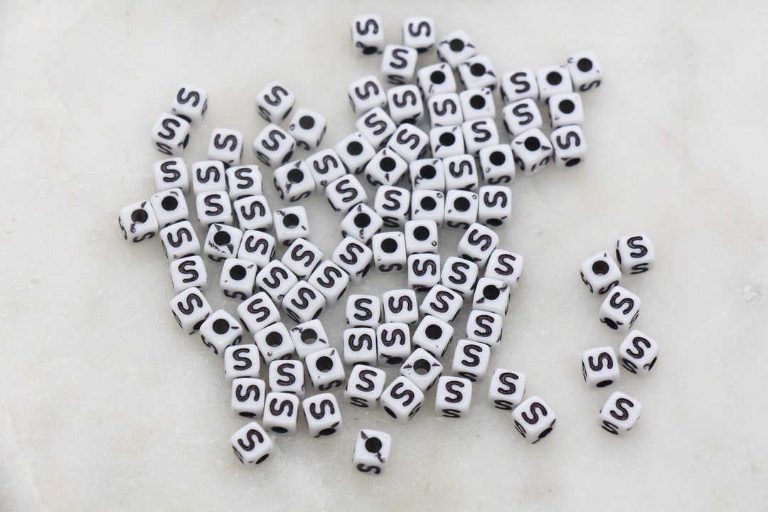 Letter S Cube Beads, White and Black Cube Alphabet Letter Beads, Black ...