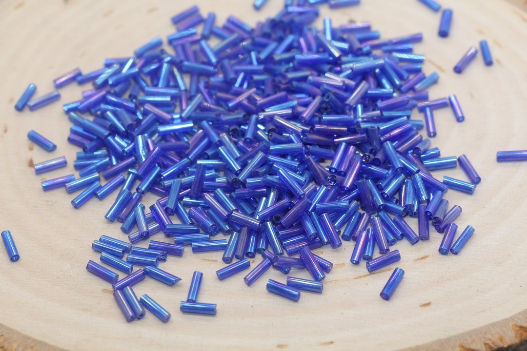 Tube Shape Glass Seed Beads, Blue AB Tube Bugle Beads, Iridescent Tube ...
