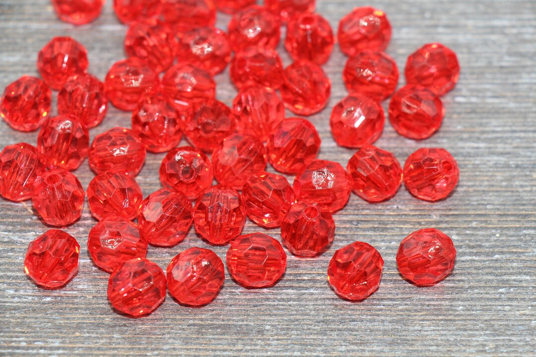 10mm Red Transparent Faceted Beads, Red Hexagon Faceted Acrylic Loose ...