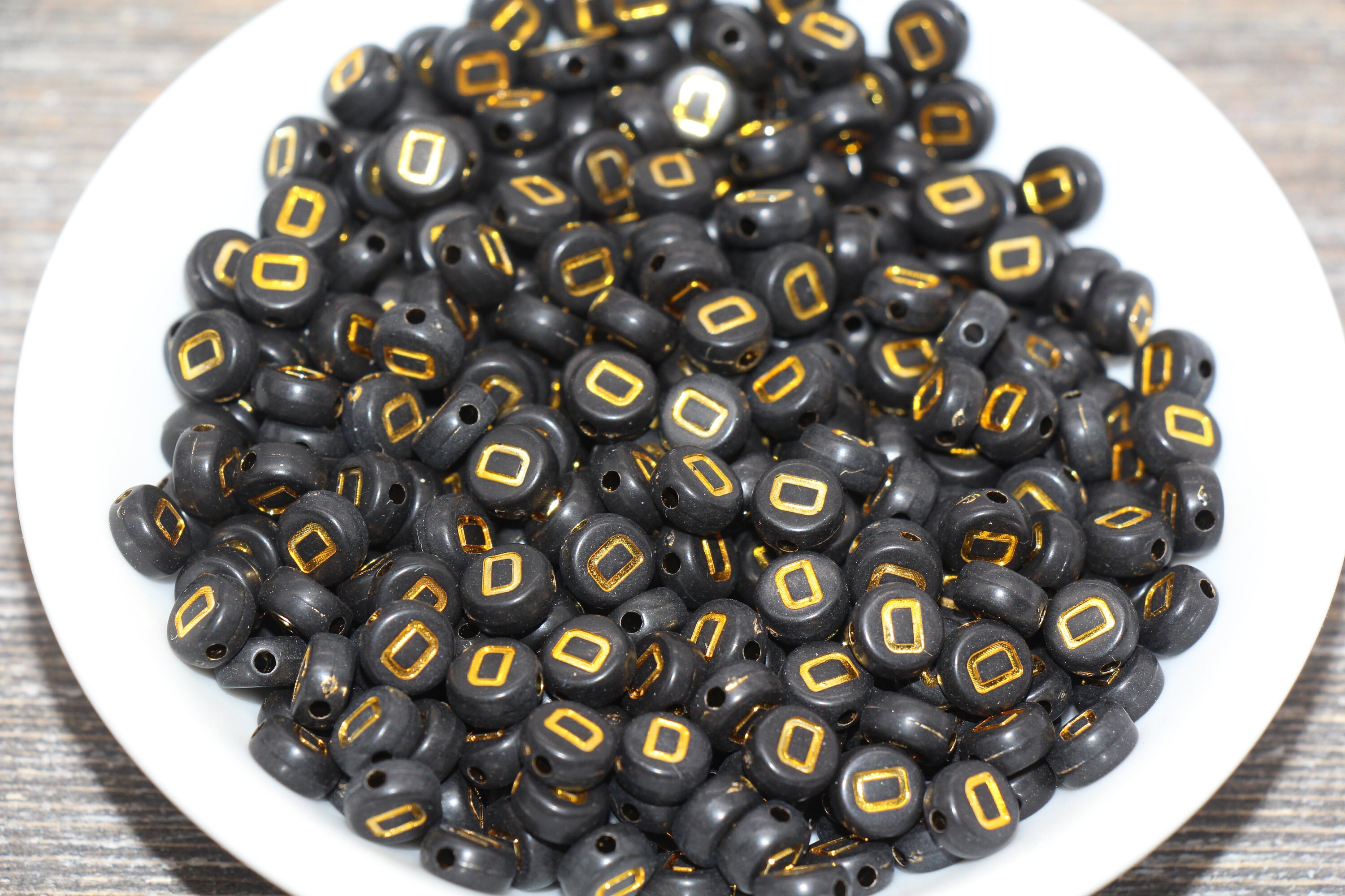 Letter D Beads Black with Gold Letter D Individual letter | Etsy