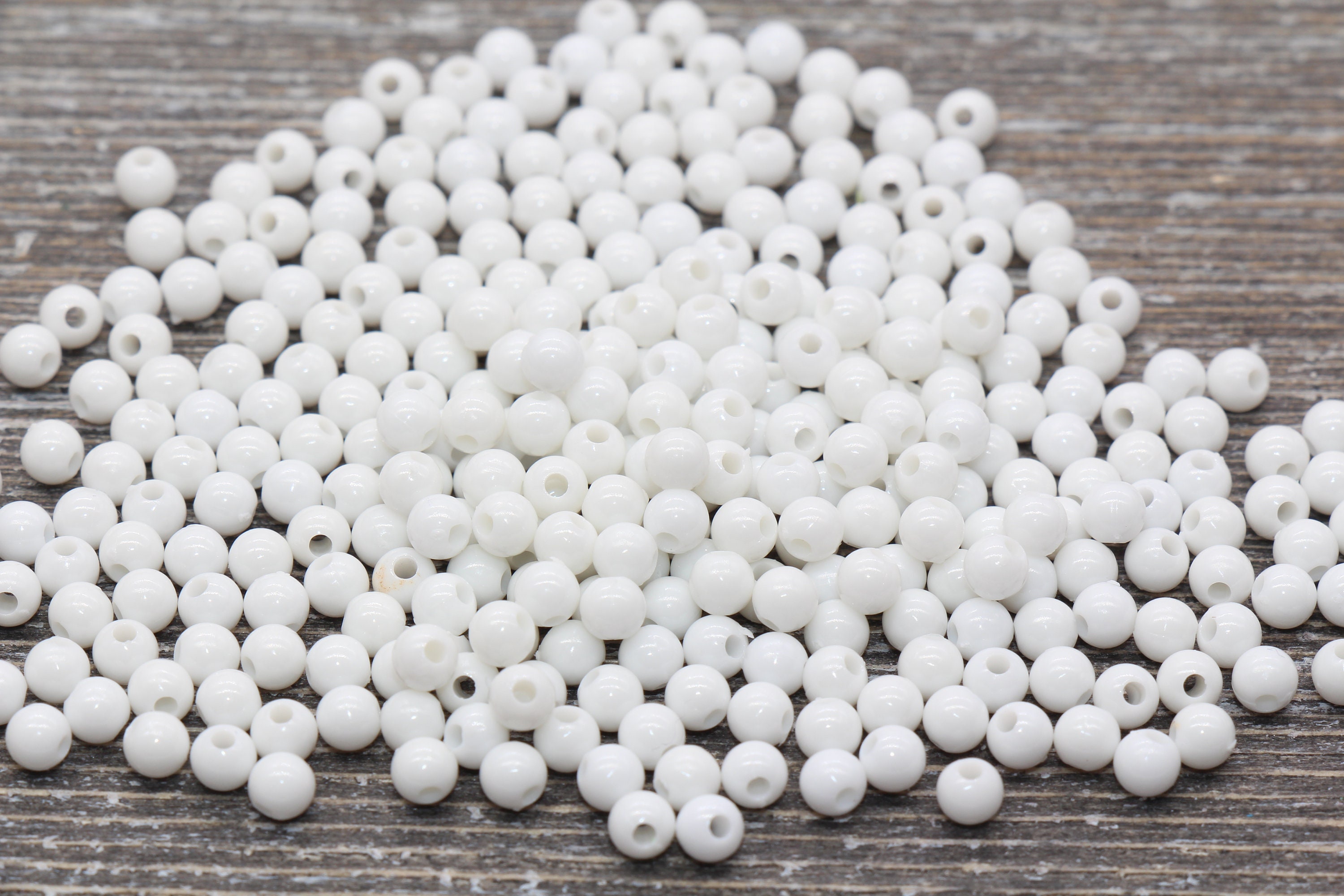 4mm White Round Beads, Acrylic Gumball Beads, White Round Spacer Beads ...