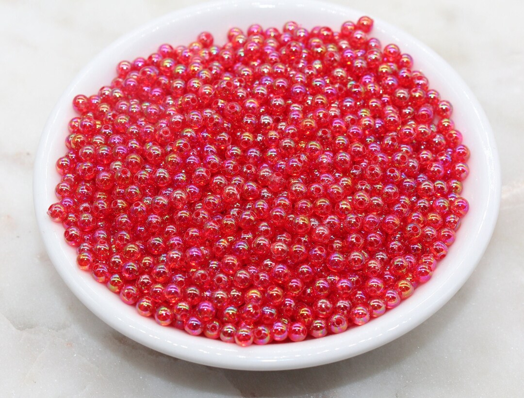 4mm Red AB Round Beads, Iridescent Acrylic Gumball Beads, Transparent ...