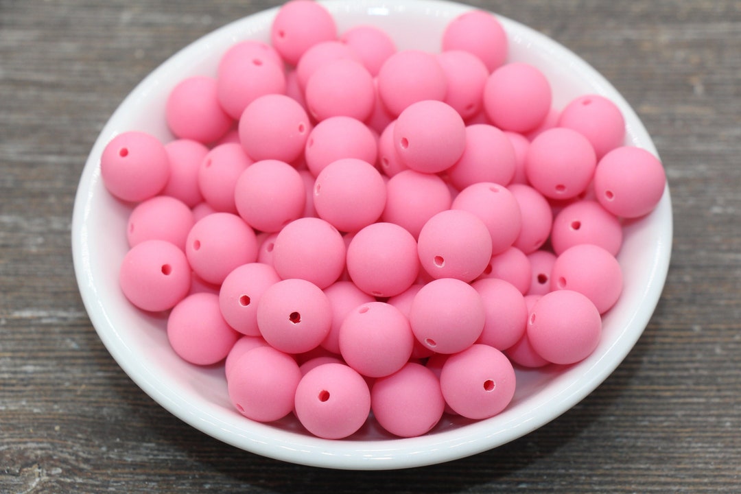 12mm Matte Pink Round Beads, Frosted Pink Acrylic Round Gumball Beads ...