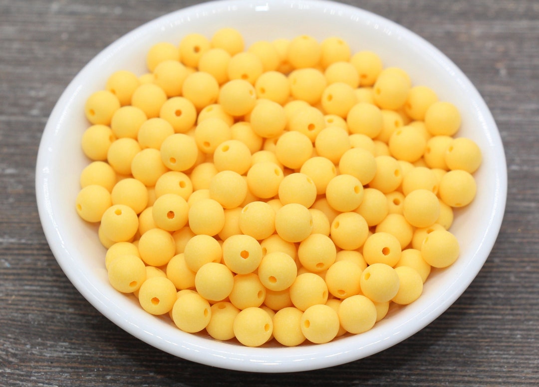 8mm Matte Yellow Round Beads, Acrylic Gumball Bead, Frosted Yellow ...